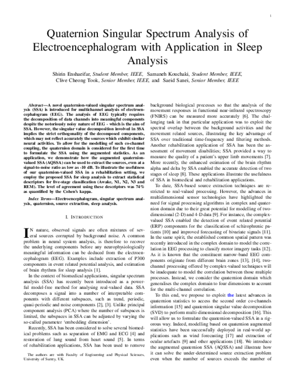 (PDF) Quaternion Singular Spectrum Analysis of Electroencephalogram With Application in Sleep ...