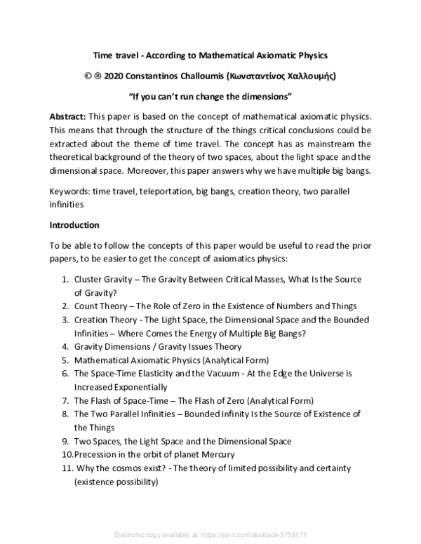 (PDF) Mathematical Insights into Time Travel