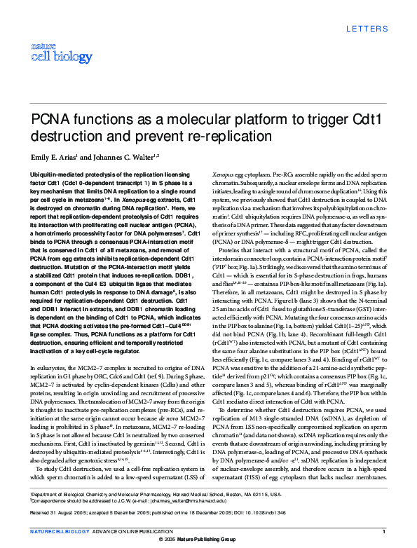 (PDF) PCNA functions as a molecular platform to trigger Cdt1 ...