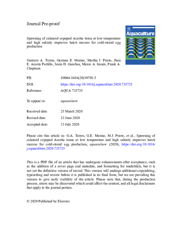 (PDF) Spawning of calanoid copepod Acartia tonsa at low temperature and ...
