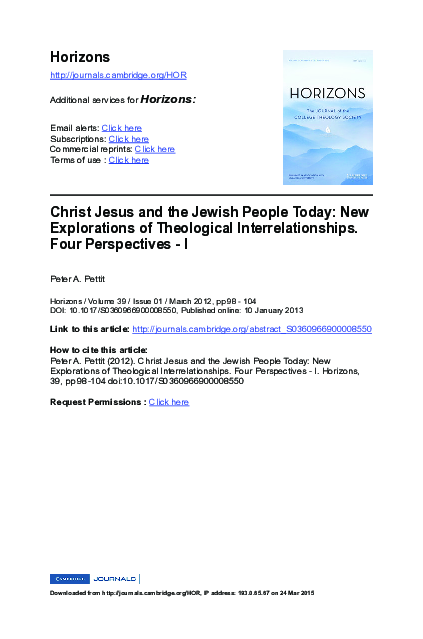 (PDF) Christ Jesus and the Jewish People Today: New Explorations of ...