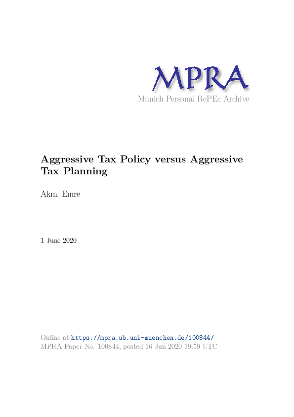 (PDF) Aggressive Tax Policy versus Aggressive Tax Planning