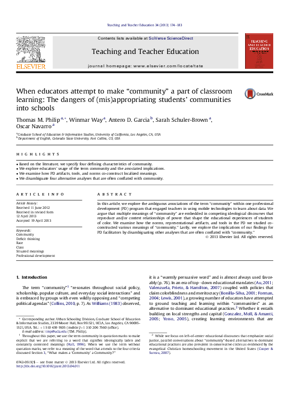 (PDF) When educators attempt to make “community” a part of classroom ...