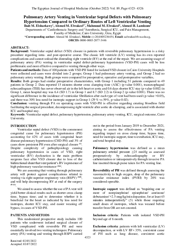 (PDF) Pulmonary Artery Venting in Ventricular Septal Defects with ...