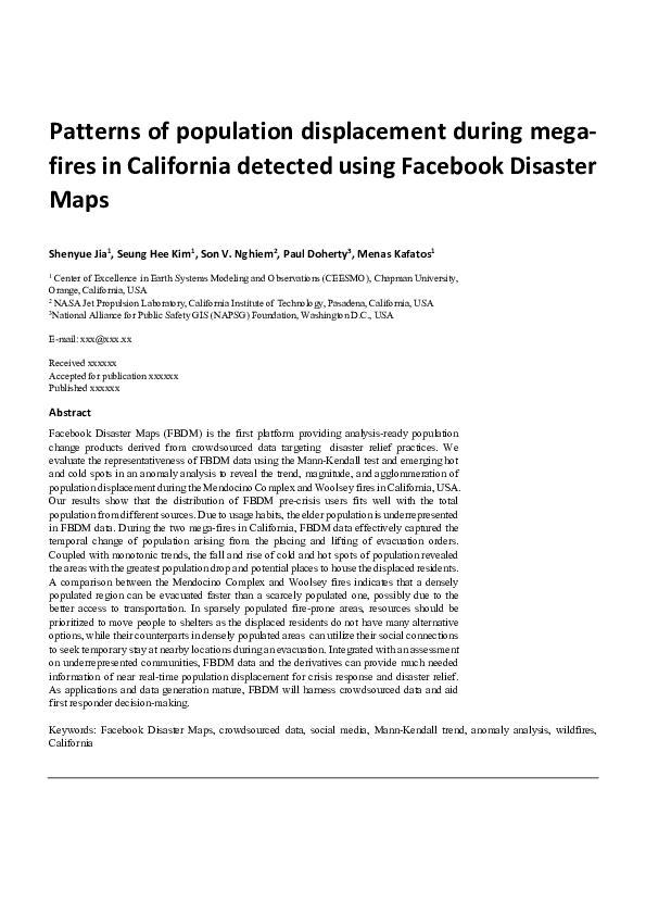 (PDF) Patterns of population displacement during mega-fires in ...