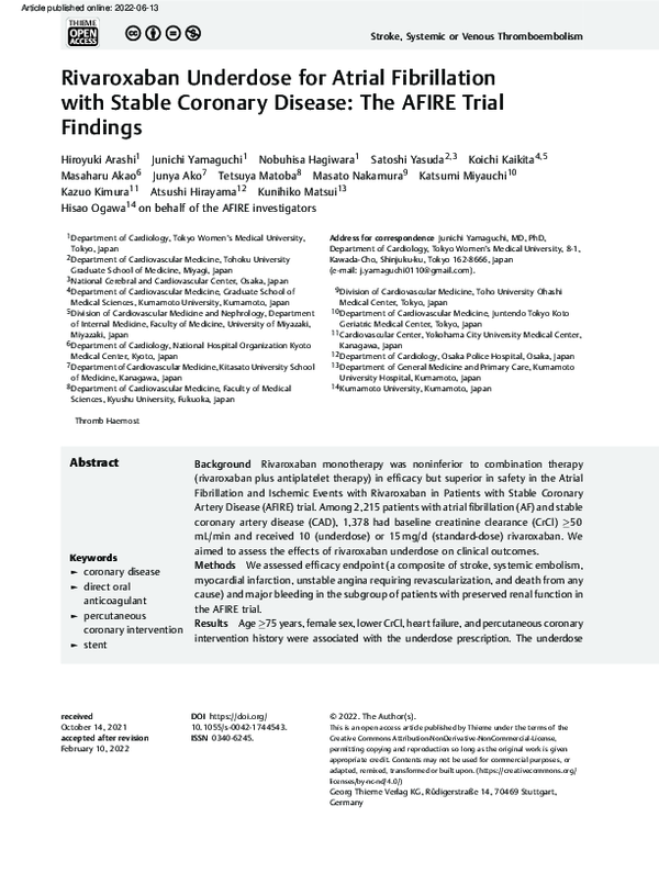(PDF) Rivaroxaban Underdose for Atrial Fibrillation with Stable ...