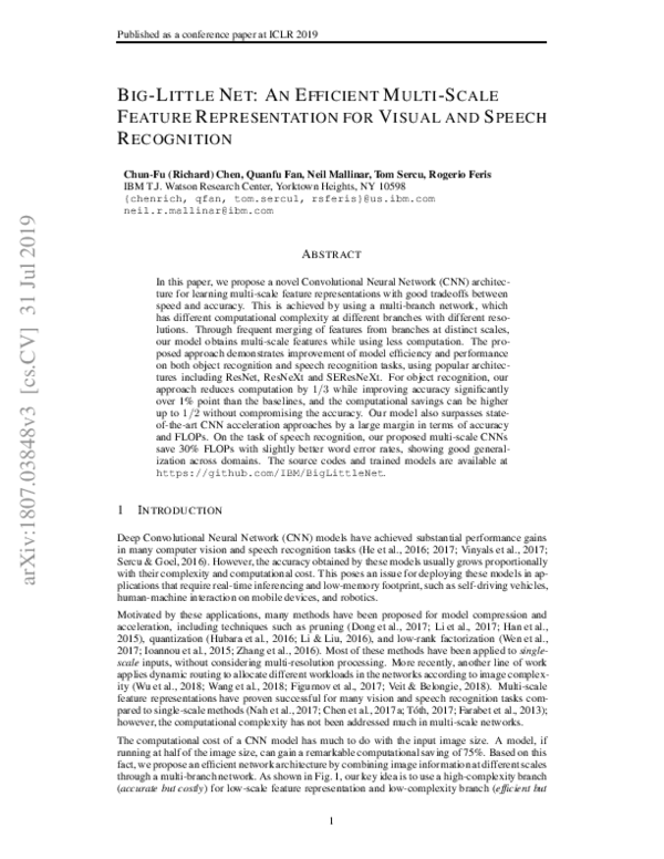 Pdf Big Little Net An Efficient Multi Scale Feature Representation For Visual And Speech 