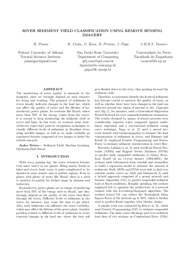 (PDF) River sediment yield classification using remote sensing imagery