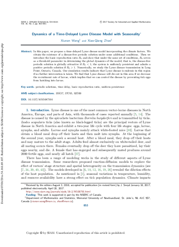 (PDF) Dynamics of a Time-Delayed Lyme Disease Model with Seasonality