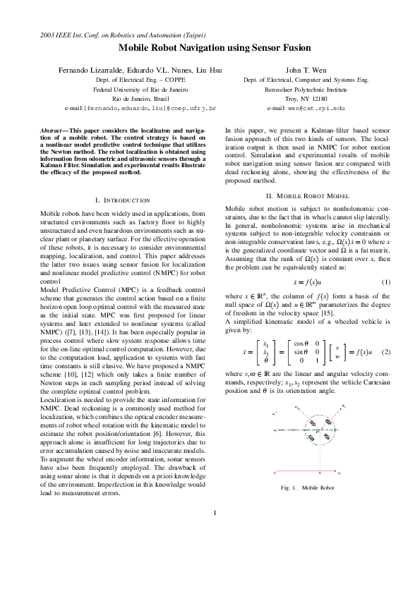 Pdf Mobile Robot Navigation Using Sensor Fusion Liu Hsu