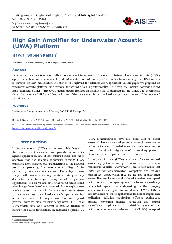 (PDF) High Gain Amplifier for Underwater Acoustic ( UWA ) Platform