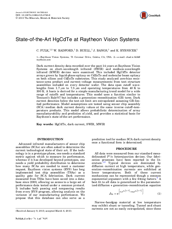 (PDF) State-of-the-Art HgCdTe at Raytheon Vision Systems