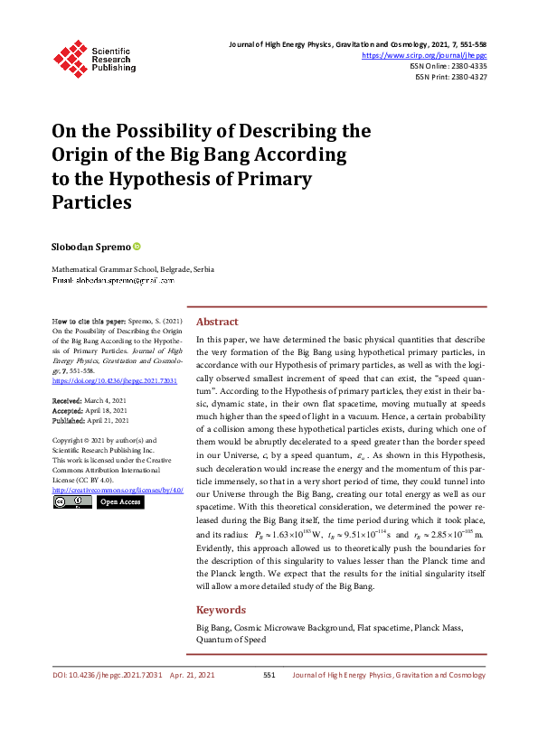 (PDF) On the Possibility of Describing the Origin of the Big Bang ...