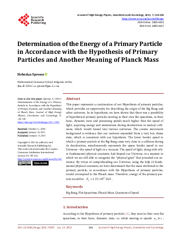 (PDF) Determination of the Energy of a Primary Particle in Accordance ...