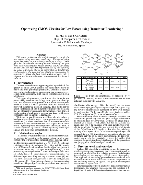 (PDF) Optimizing CMOS circuits for low power using transistor reordering