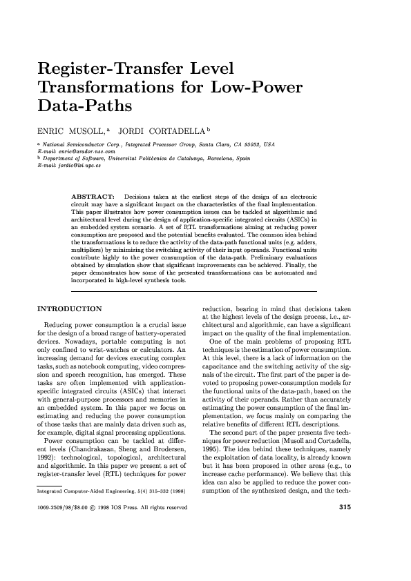 (PDF) Register-Transfer Level Transformations for Low-Power Data-Paths