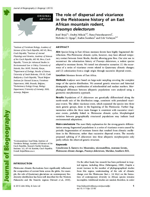(PDF) The role of dispersal and vicariance in the Pleistocene history ...