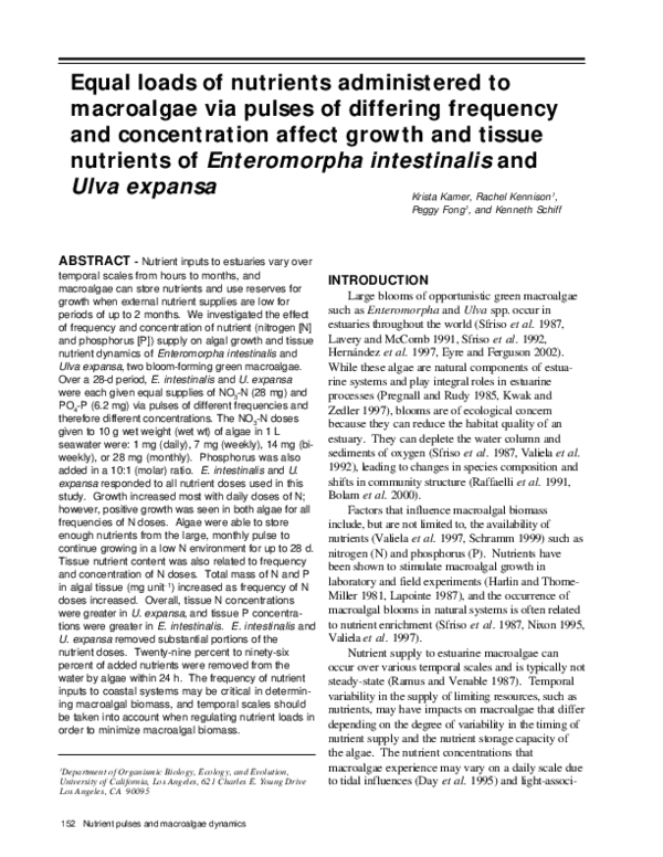 (PDF) Equal loads of nutrients administered to macroalgae via pulses of ...
