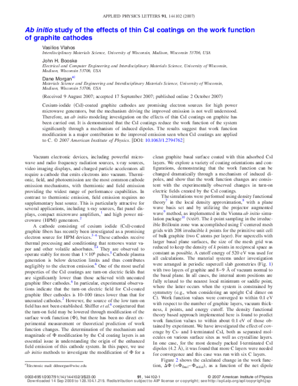 (PDF) Ab initio study of the effects of thin CsI coatings on the work ...