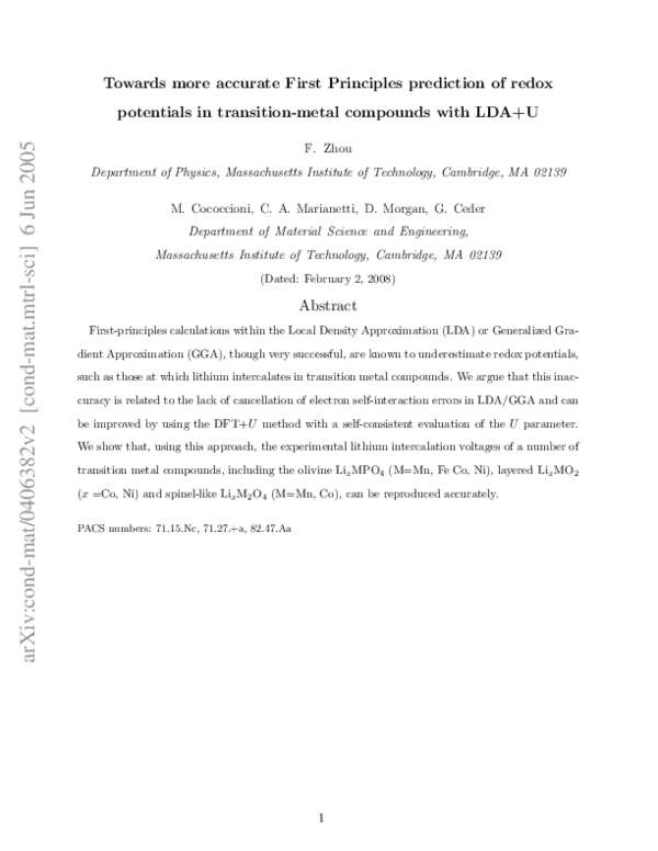 Pdf First Principles Prediction Of Redox Potentials In Transition