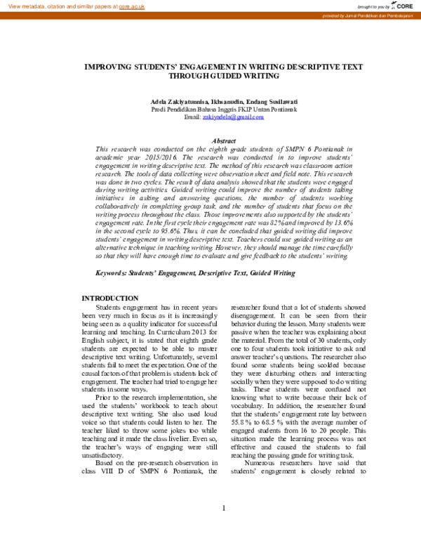 (PDF) Improving Students’ Engagement in Writing Descriptive Text Through Guided Writing