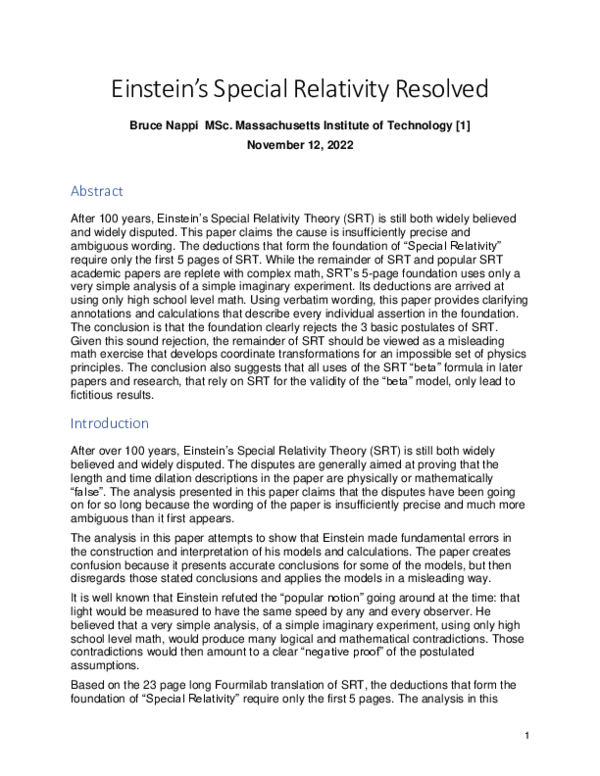 (PDF) Einstein's Special Relativity Resolved