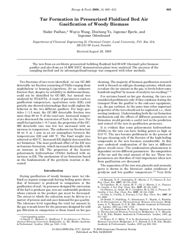 (PDF) Tar Formation in Pressurized Fluidized Bed Air Gasification of ...