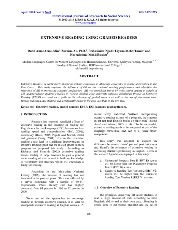 (PDF) Extensive Reading Using Graded Readers