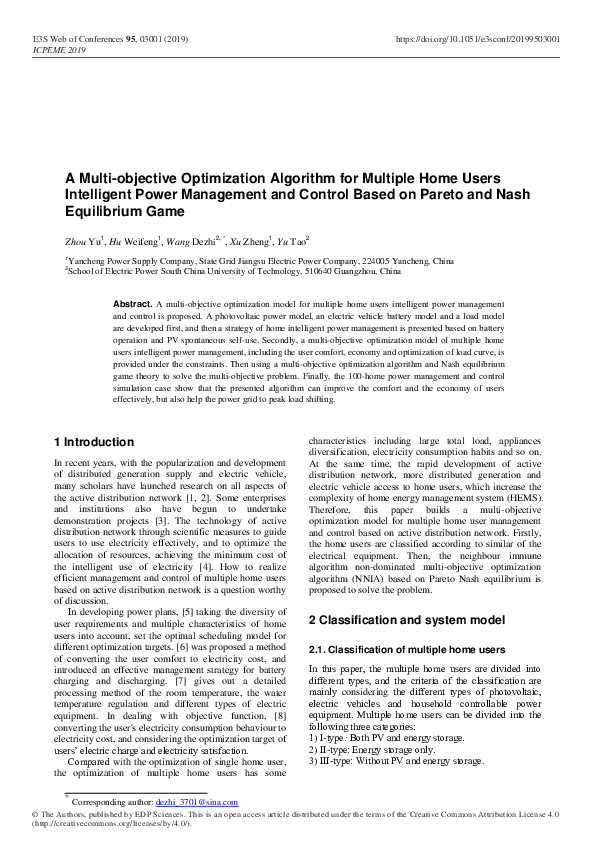 Pdf A Multi Objective Optimization Algorithm For Multiple Home Users 8167