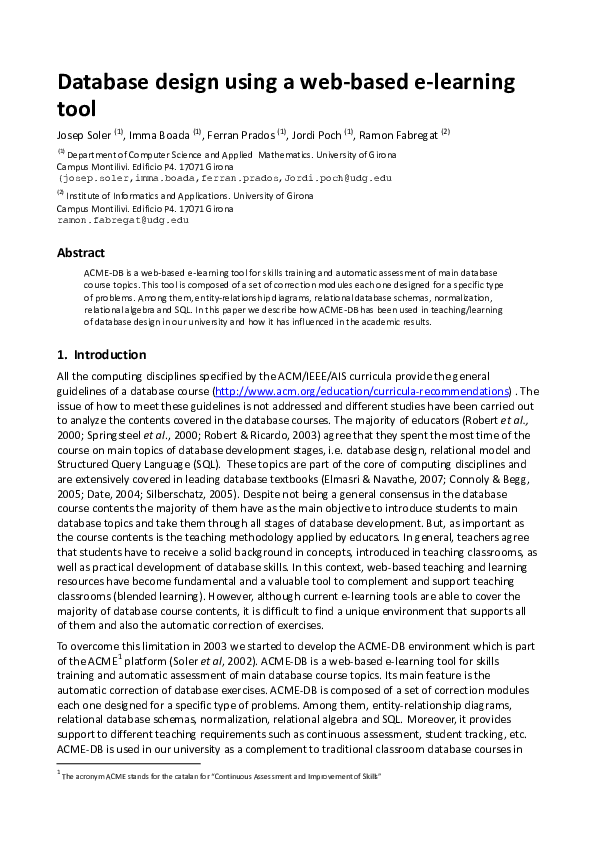 Pdf Database Design Using A Web Based E Learning Tool
