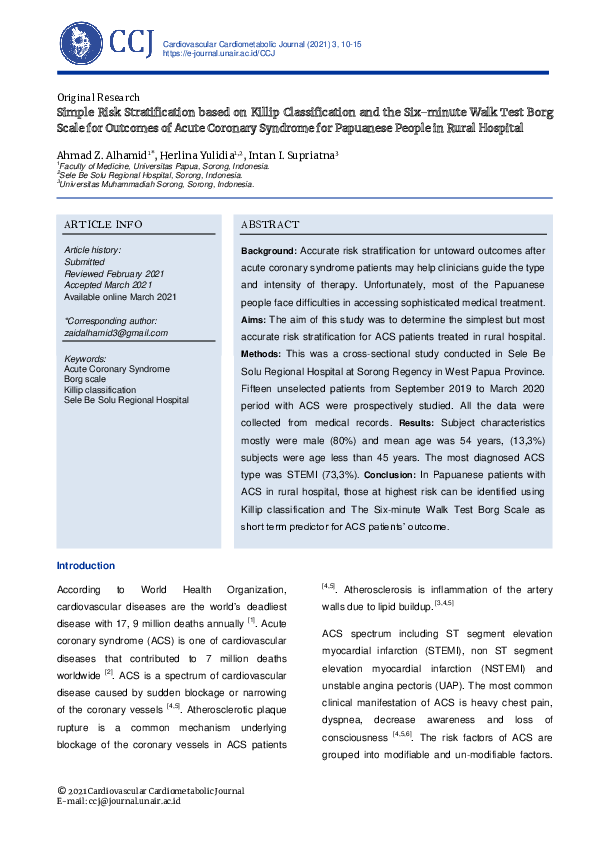 (PDF) Simple Risk Stratification based on Killip Classification and the ...