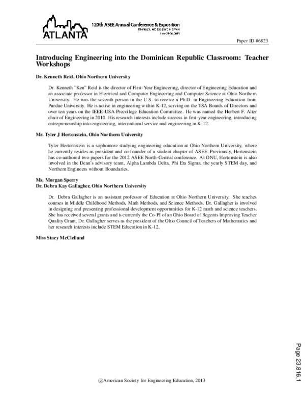 (PDF) Introducing Engineering into the Dominican Republic Classroom ...
