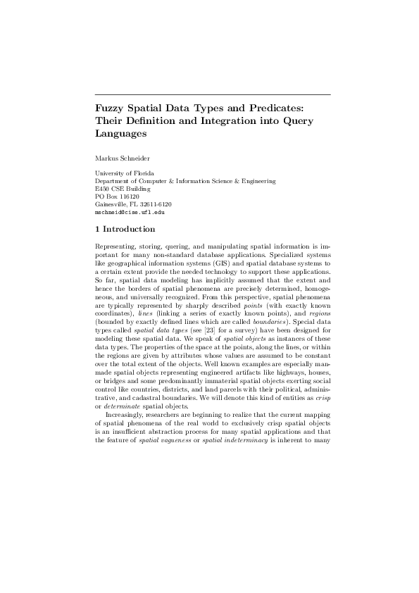 Pdf Fuzzy Spatial Data Types And Predicates Their Definition And