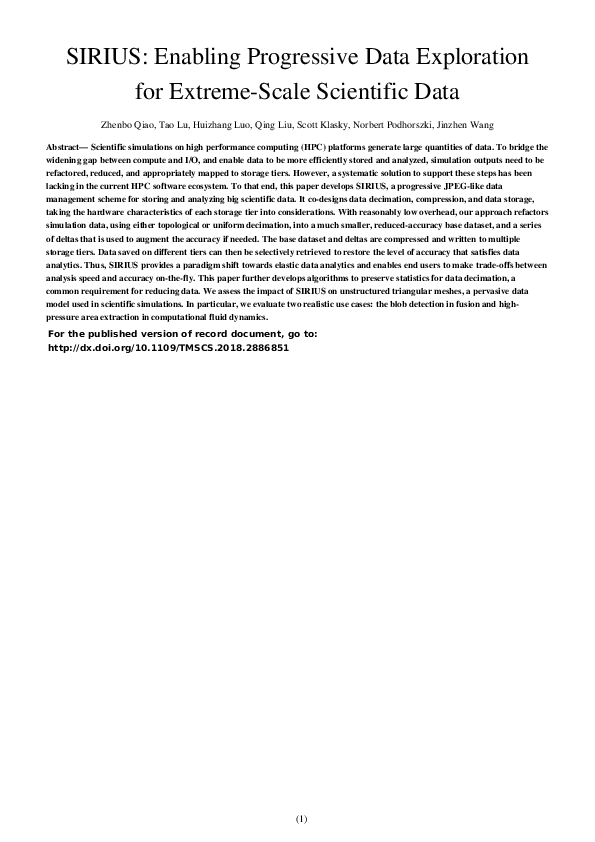 (PDF) SIRIUS: Enabling Progressive Data Exploration for Extreme-Scale ...