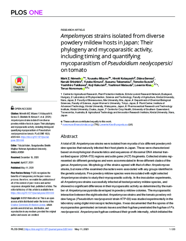 (PDF) Ampelomyces strains isolated from diverse powdery mildew hosts in ...