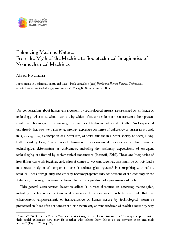 (PDF) Enhancing Machine Nature:From the Myth of the Machine to ...