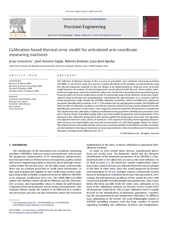 Pdf Calibration Based Thermal Error Model For Articulated Arm