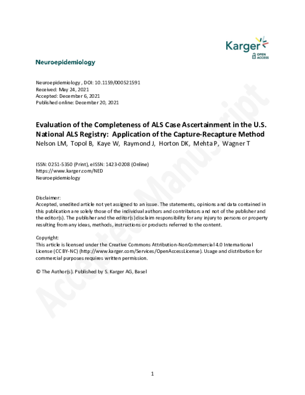 (PDF) Evaluation of the Completeness of ALS Case Ascertainment in the US National ALS Registry ...