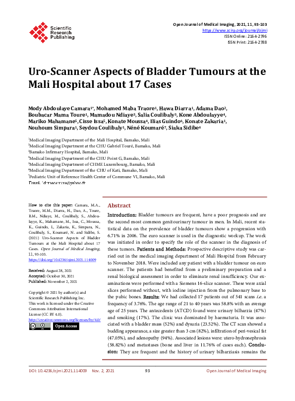 (PDF) Uro-Scanner Aspects of Bladder Tumours at the Mali Hospital about ...