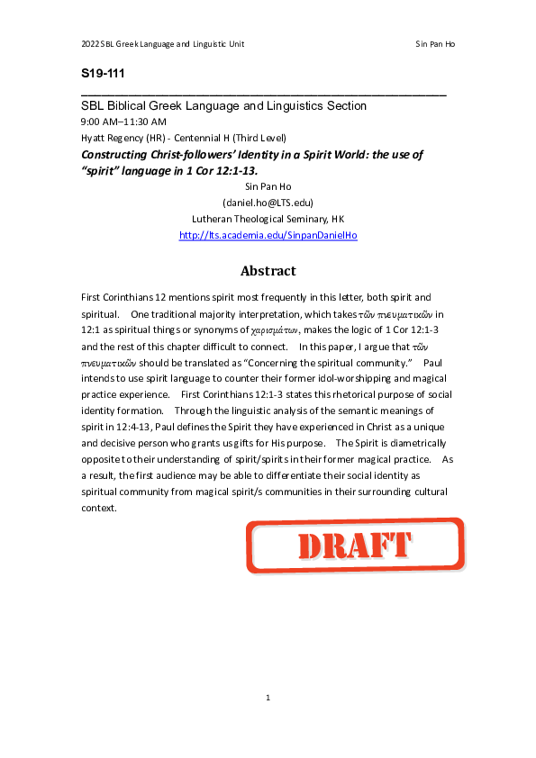 (PDF) "Constructing Christ-followers’ Identity in a Spirit World: The ...