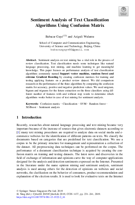 Pdf Sentiment Analysis Of Text Classification Algorithms Using