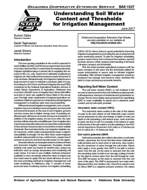 (PDF) Understanding Soil Water Content and Thresholds For Irrigation Management