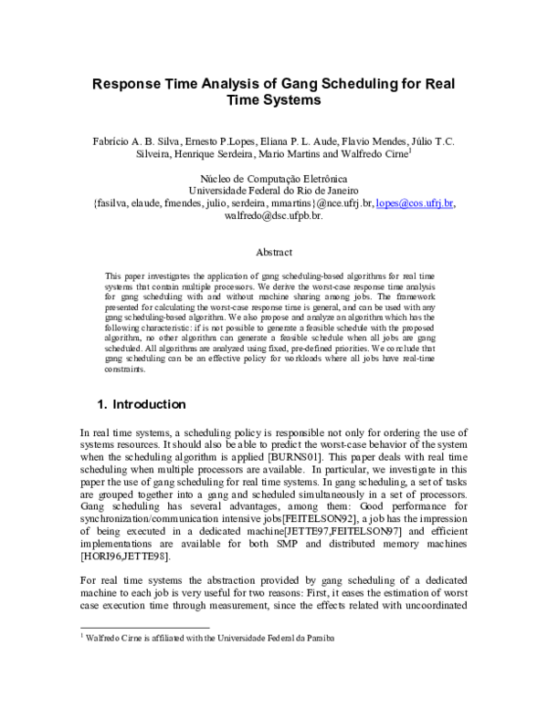 (PDF) Response time analysis of gang scheduling for real time systems
