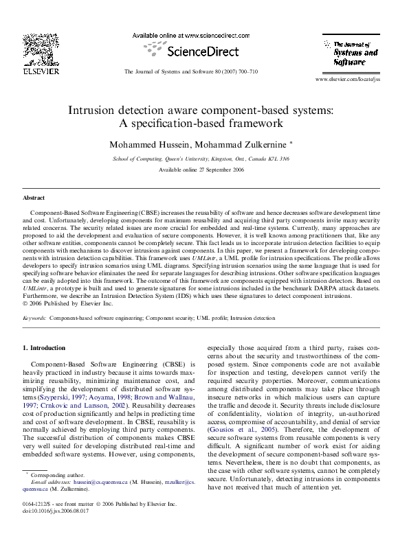 (PDF) Intrusion detection aware component-based systems: A ... (PDF) Intrusion detection aware component-based systems: A ...