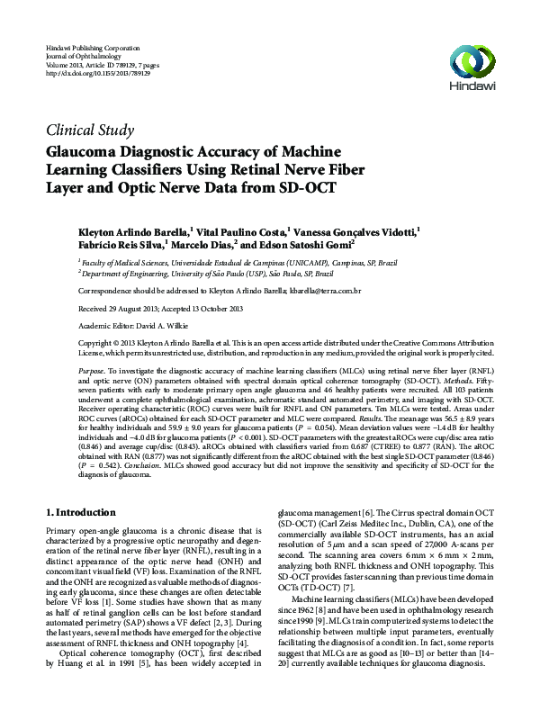 (PDF) Glaucoma Diagnostic Accuracy of Machine Learning Classifiers Using Retinal Nerve Fiber ...