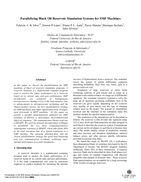 (PDF) Parallelizing black oil reservoir simulation systems for SMP machines