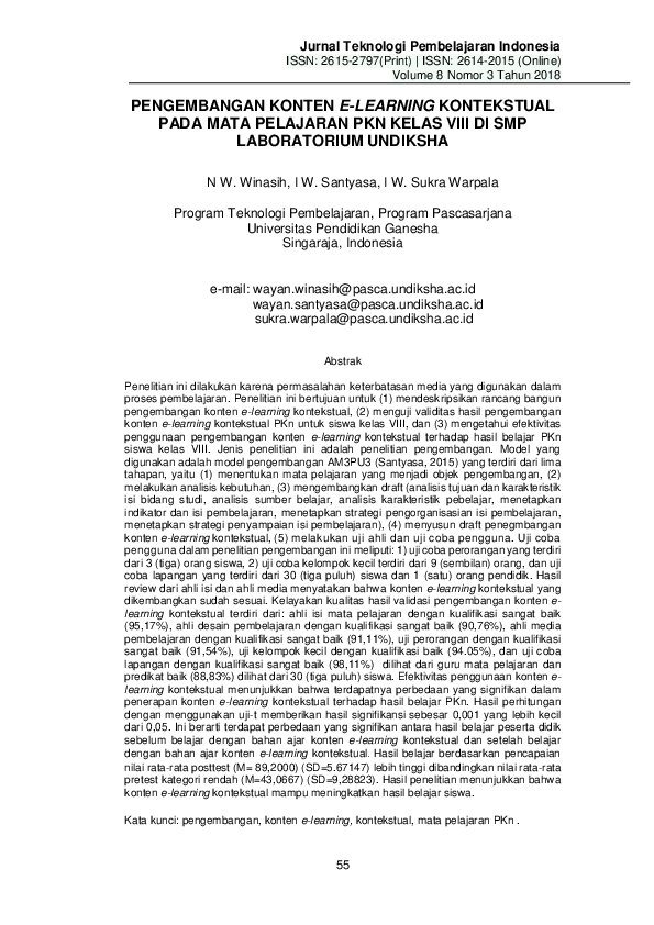 (PDF) Pengembangan Konten E-Learning Kontekstual Pada Mata Pelajaran PKN Kelas VIII DI SMP ...