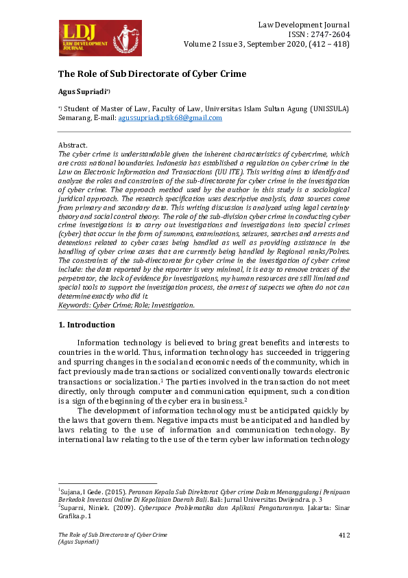 (PDF) The Role of the Sub Directorate of Cyber Crime, Ditreskrimsus in ...