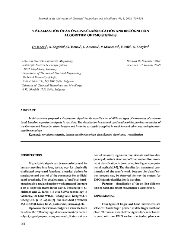 Pdf Visualization Of An On Line Classification And Recognition Algorithm Of Emg Signals
