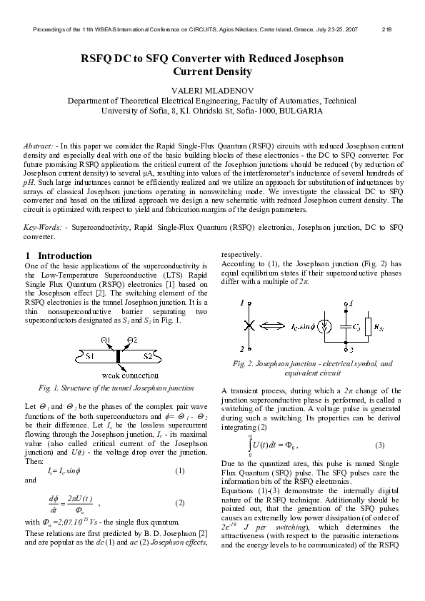 (PDF) RSFQ DC to SFQ converter with reduced Josephson current density
